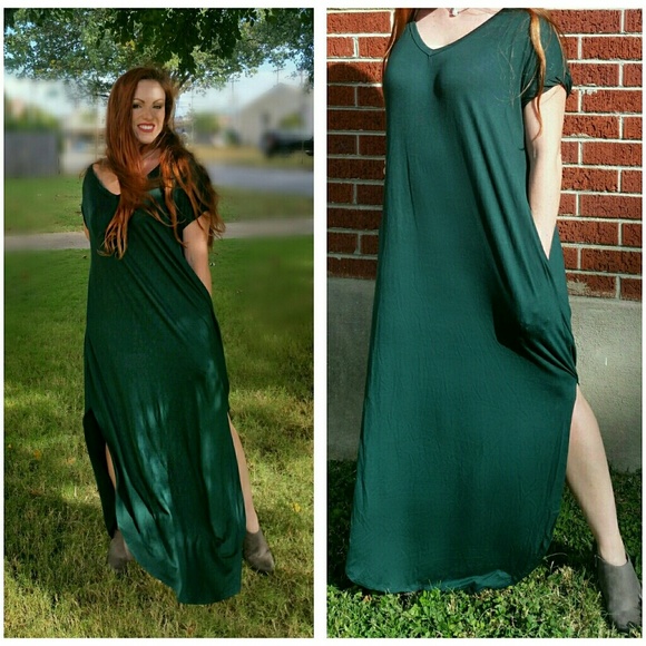 Dresses | Hunter Green Tshirt Maxi W Pockets | Poshmark